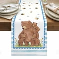 Brown Bears Cotton Linen Table Runner Yellow Flower Bee Blue Border ...