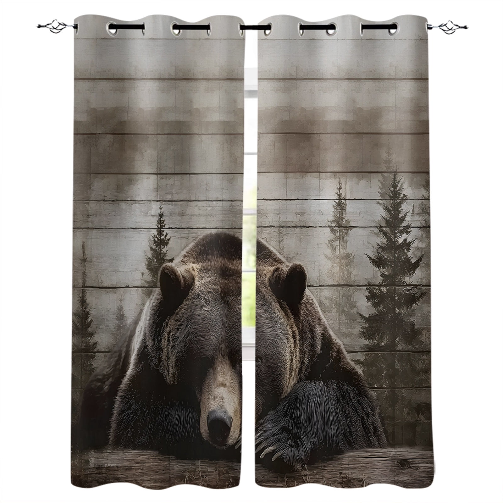 Brown Bears Country Kitchen Curtains Vintage Forest Cabin Wildlife ...