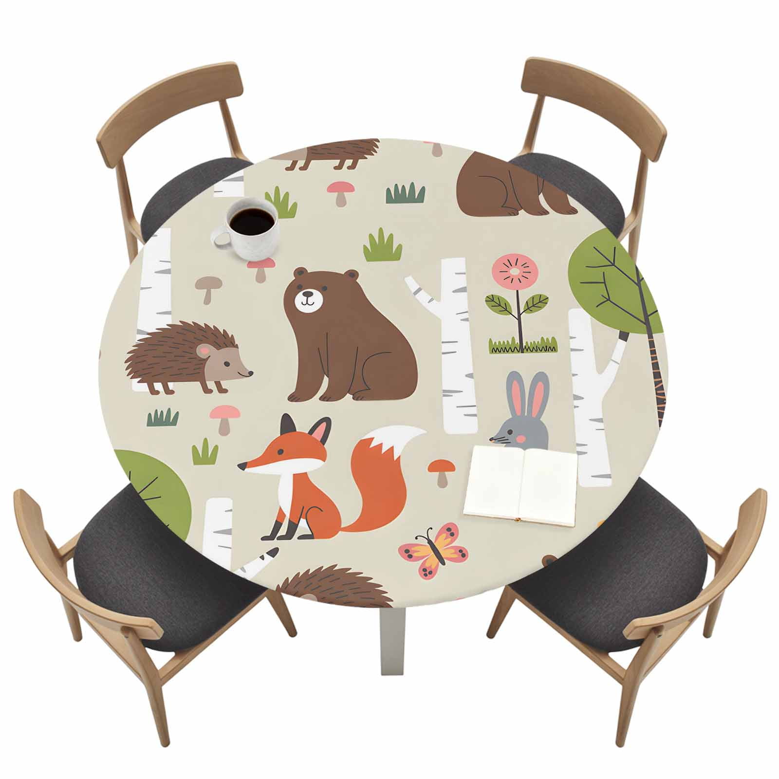 Brown Bears Fitted Tablecloth with Elastic Edged, Round Table Cloth for ...