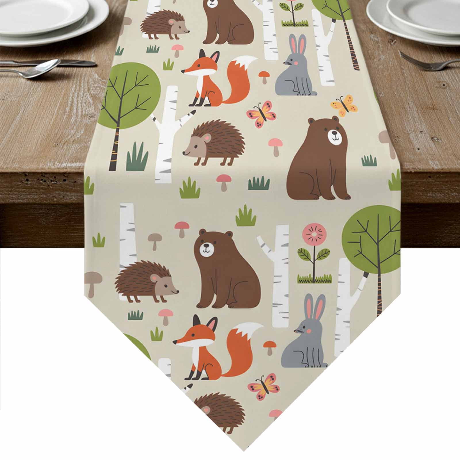 Brown Bears Table Runner Linen Burlap Table Runner 70 Inches Long ...