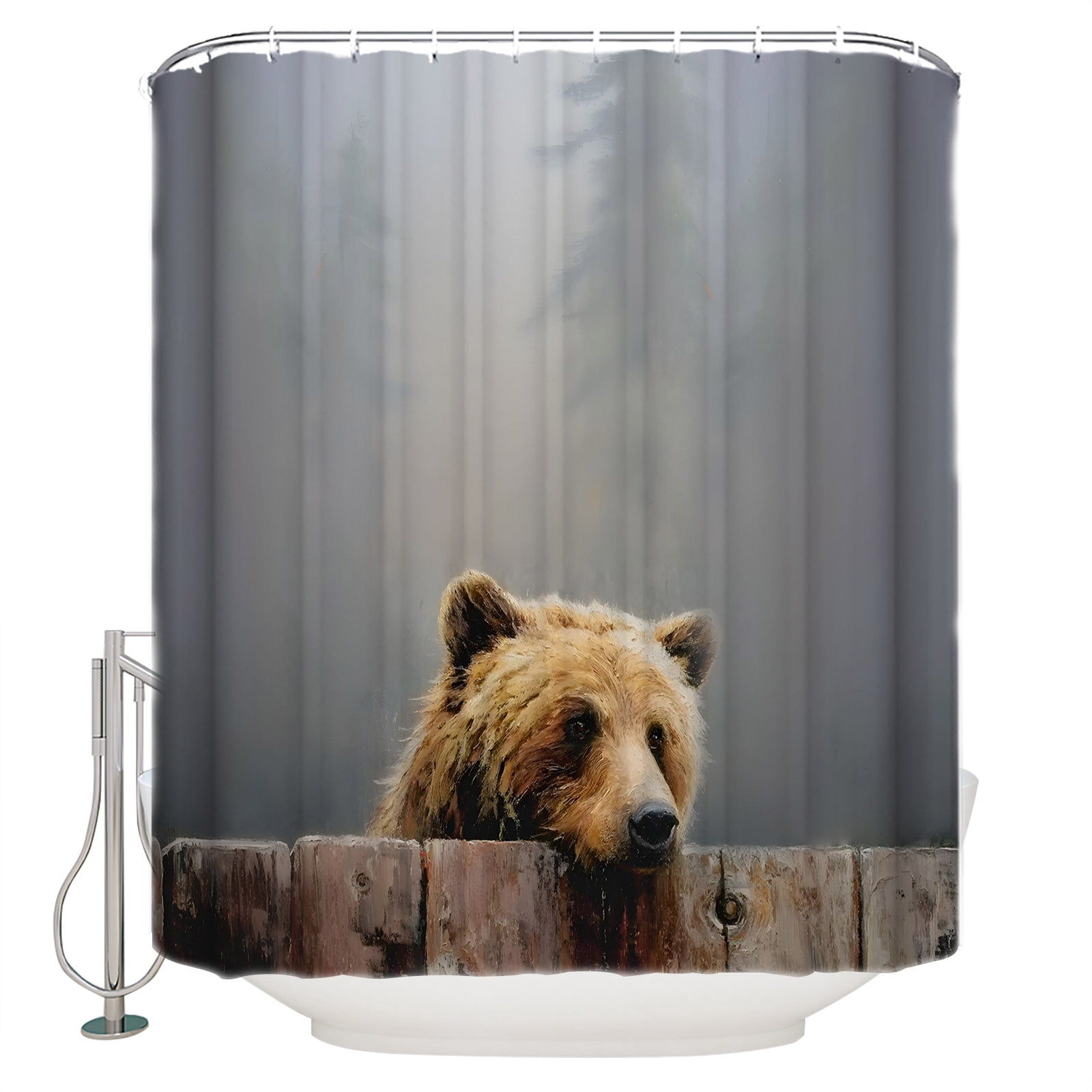 Brown Bears Vintage Bathroom Shower Curtains with 12 Hooks Polyester ...