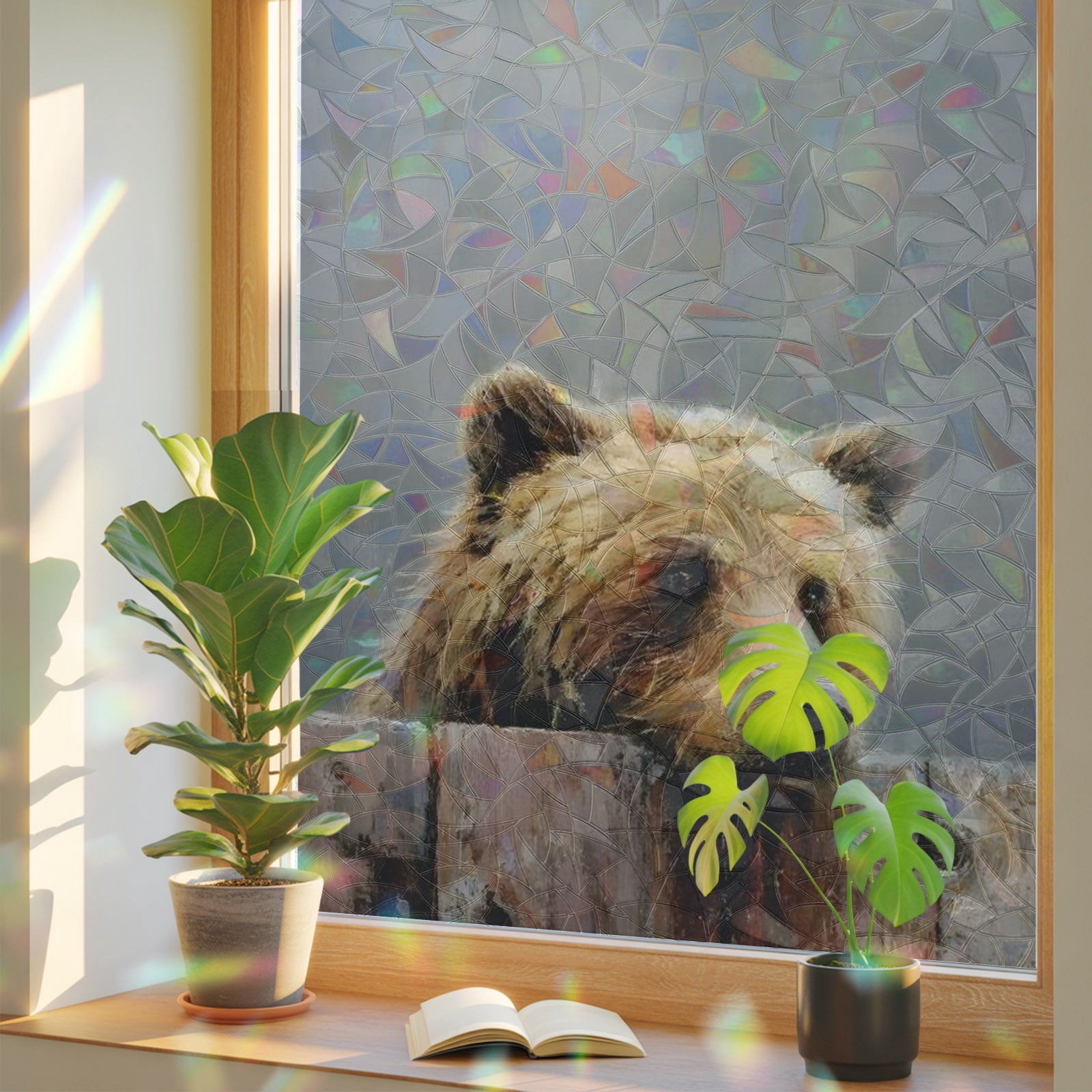 Brown Bears Vintage Window Privacy Film Rainbow Static Cling Stain ...