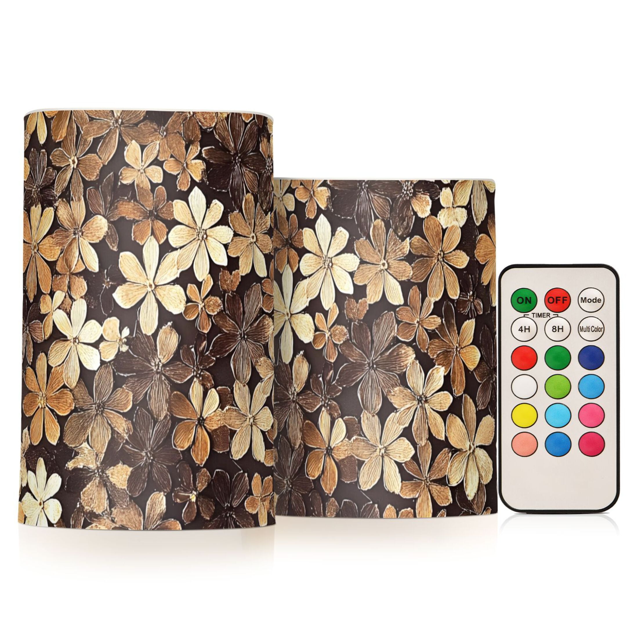 Brown Beauty Flowers Flickering Flameless Candles Battery Operated with ...