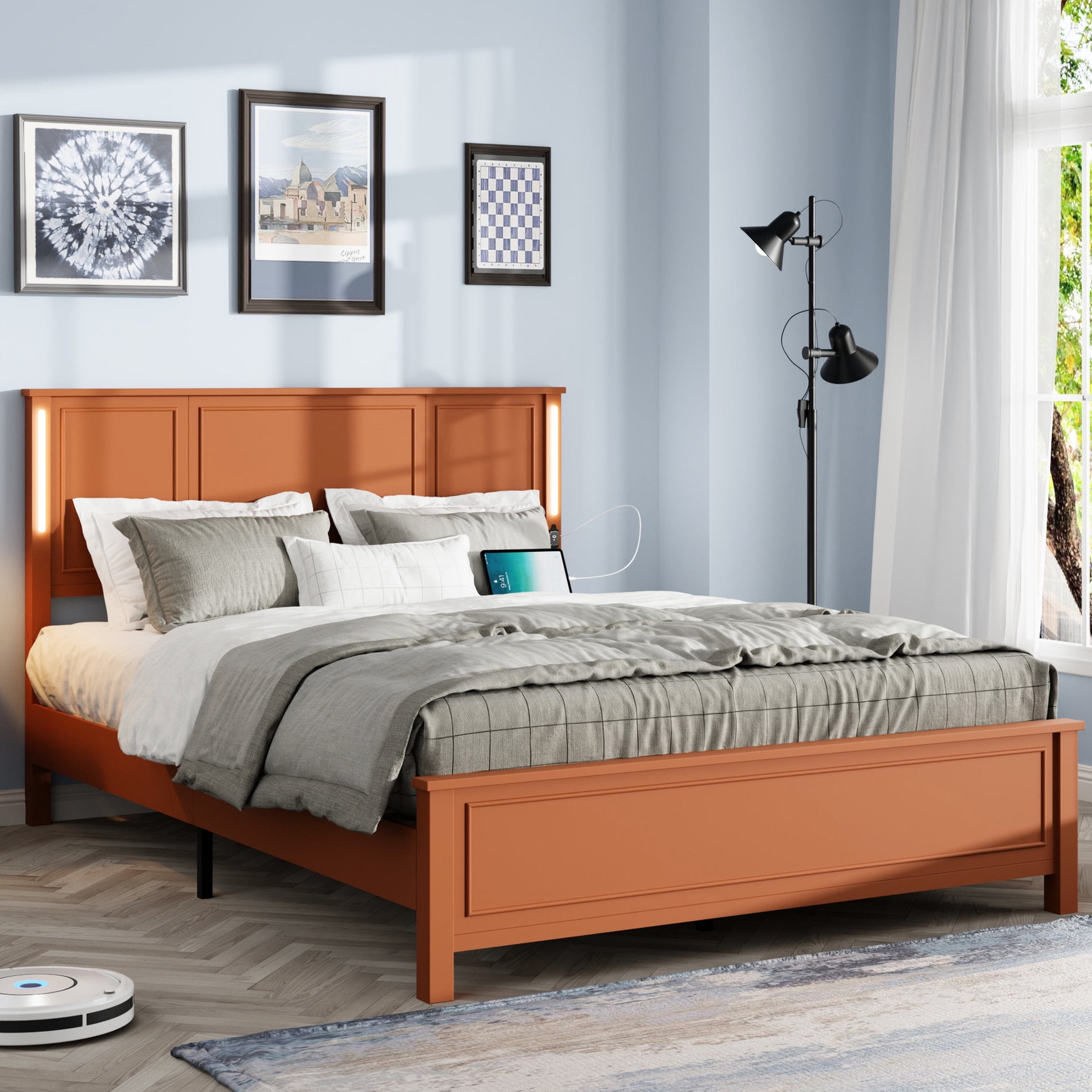 Brown Bed Frame with USB and Type - C Ports - Easy Device Charging in ...