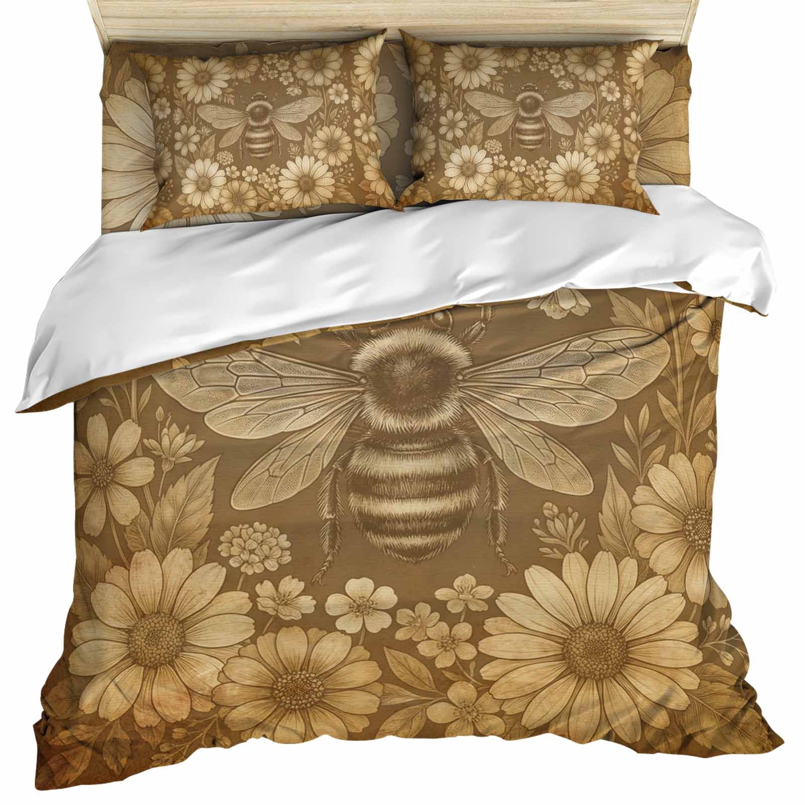 Brown Bee Set of 4 Bedding Quilt Covers, Farmhouse Vintage Animals ...