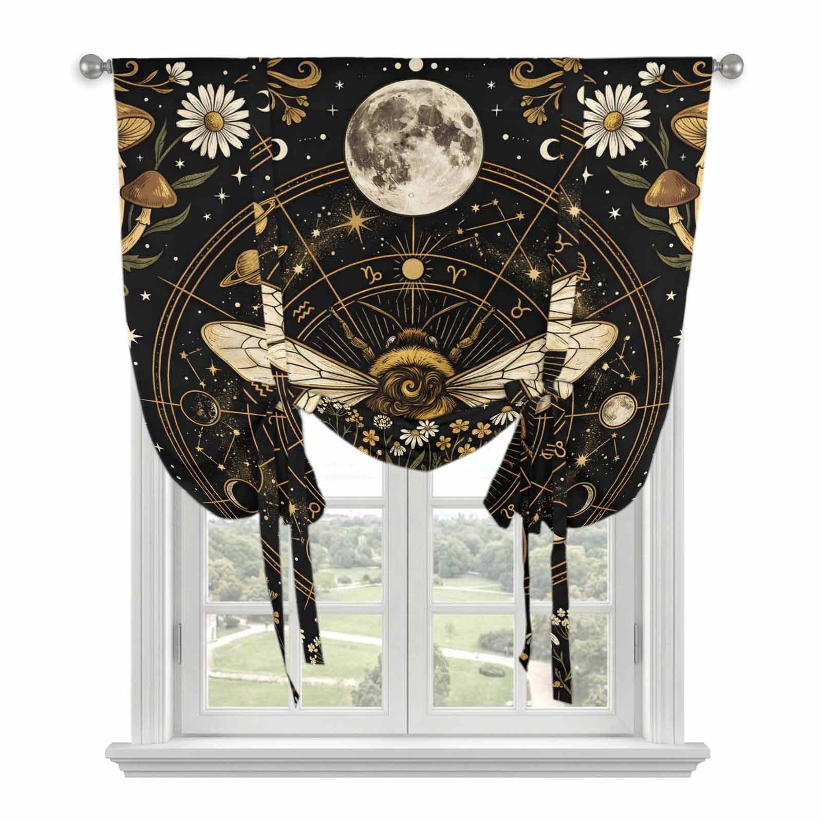 Brown Bee Tie Up Curtains for Window, Thermal Insulated Balloon Shade ...
