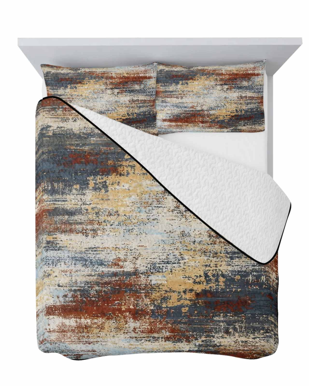 Brown Beige 3 Piece Quilt Set Full Size, Gray Abstract Smoky Texture ...