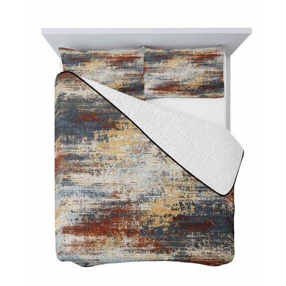 Brown Beige 3 Piece Quilt Set Full Size, Gray Abstract Smoky Texture ...