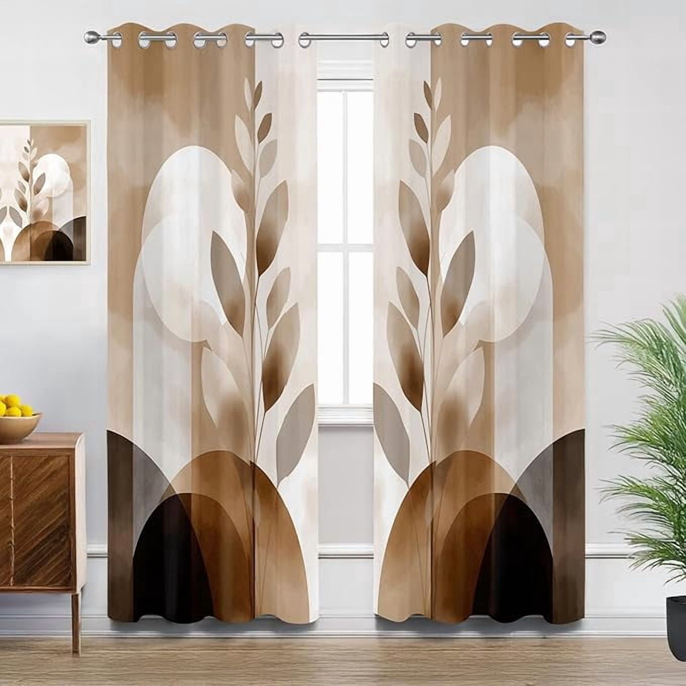 Brown Beige Blackout Curtains for Bedroom Living Room, Leaf Modern ...