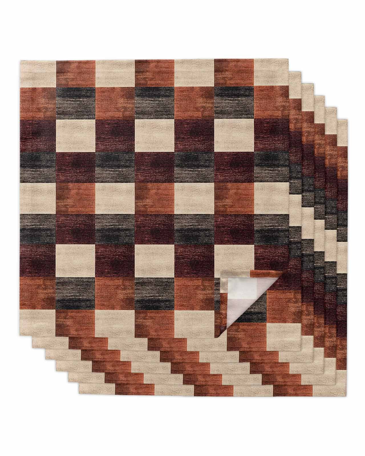 Brown Beige Block Cloth Napkins Set of 6 Reusable Dinner Napkins ...