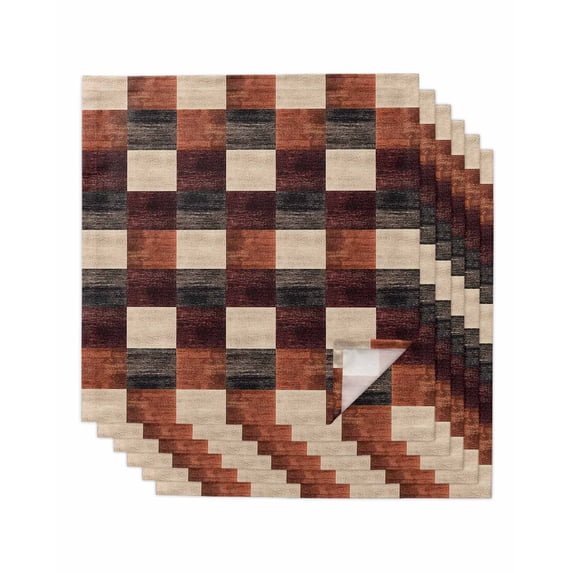 Brown Beige Block Cloth Napkins Set of 6 Reusable Dinner Napkins ...