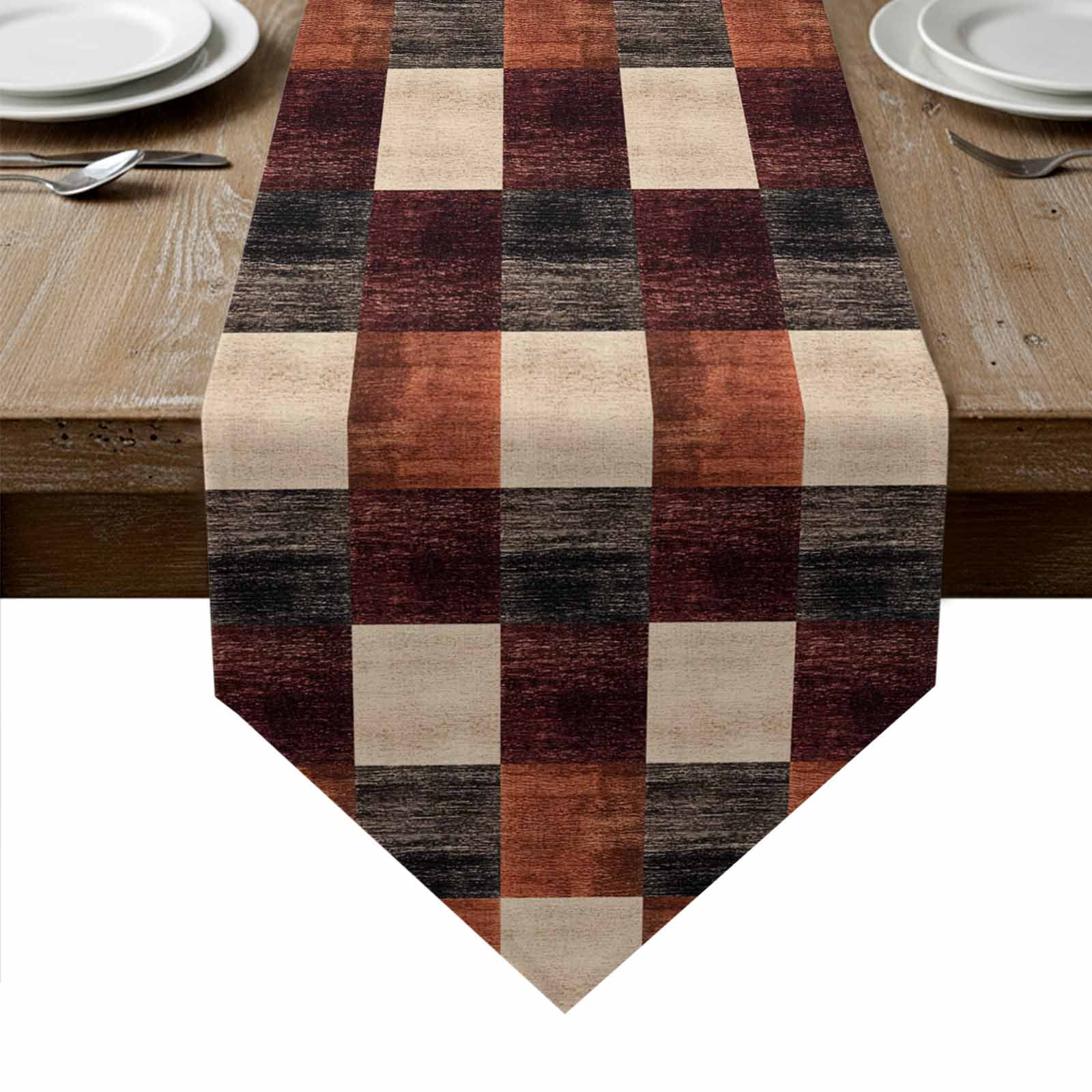 Brown Beige Block Table Runner Linen Burlap Table Runner 72 Inches Long ...