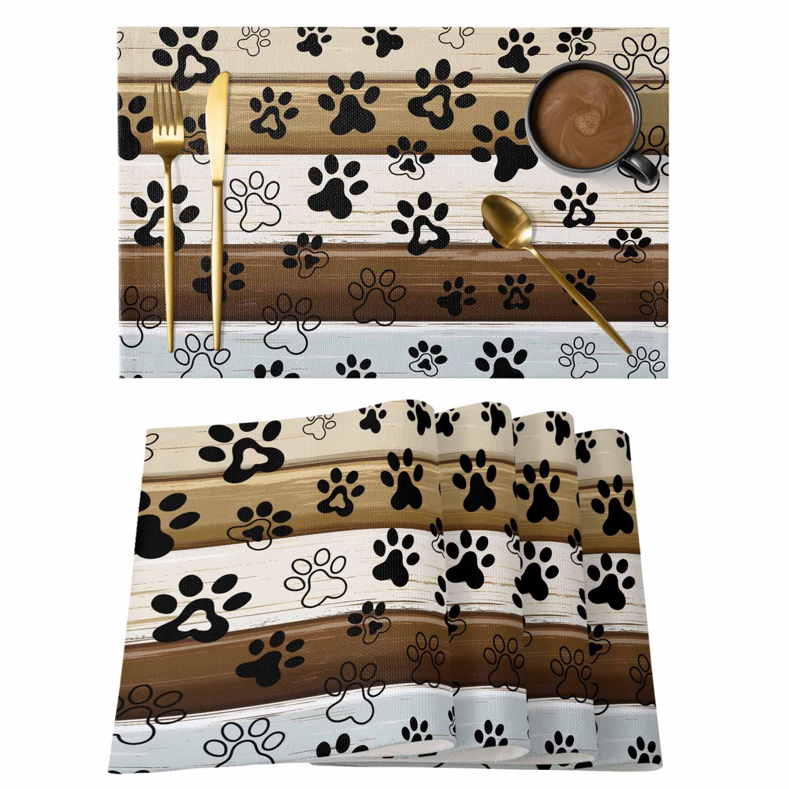 Brown Beige Blue Farmhouse Placemats Set of 2,Cotton Linen Fabric Place ...