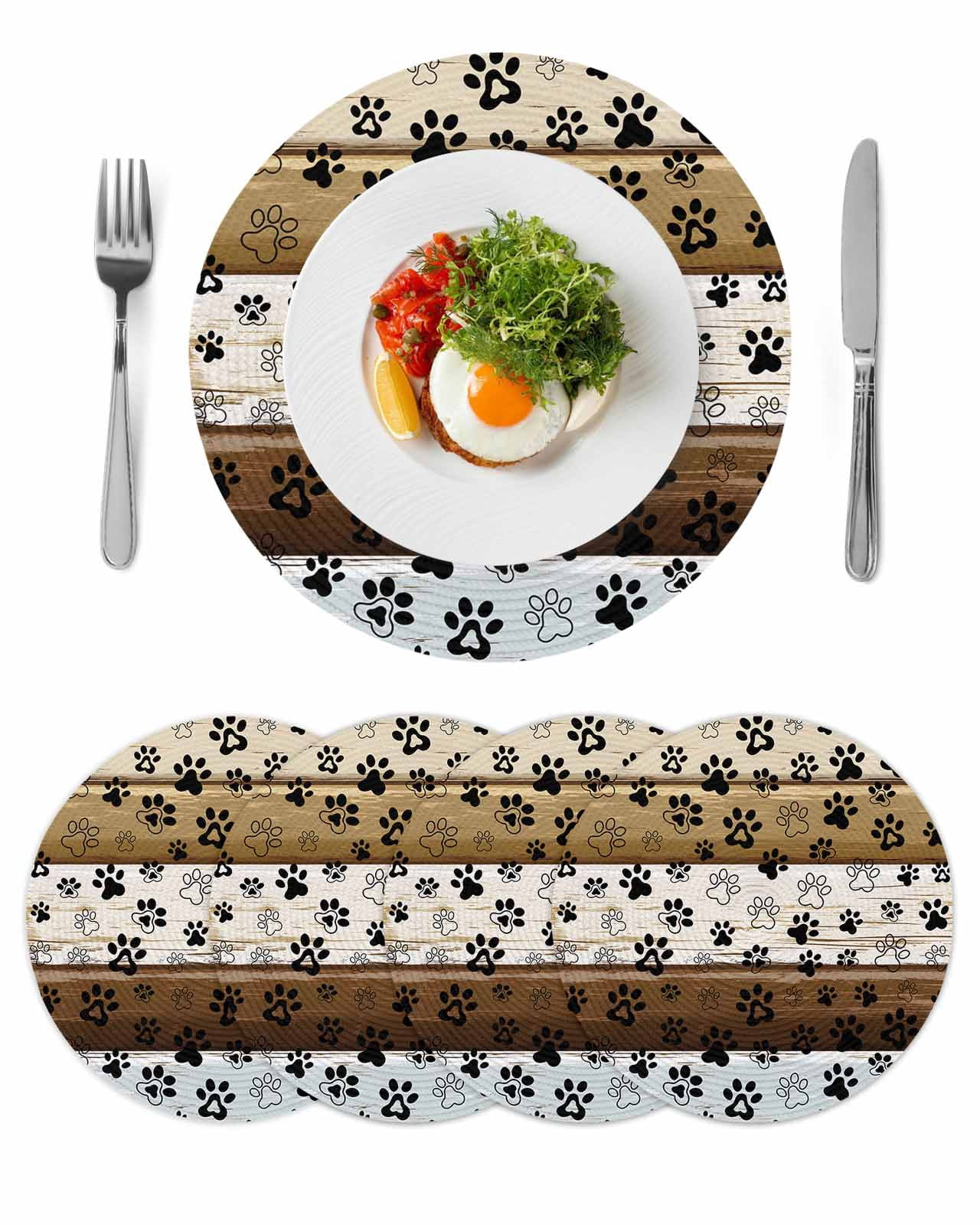 Brown Beige Blue Farmhouse Round 15 Inch Placemats Set of 4, Black Dog ...