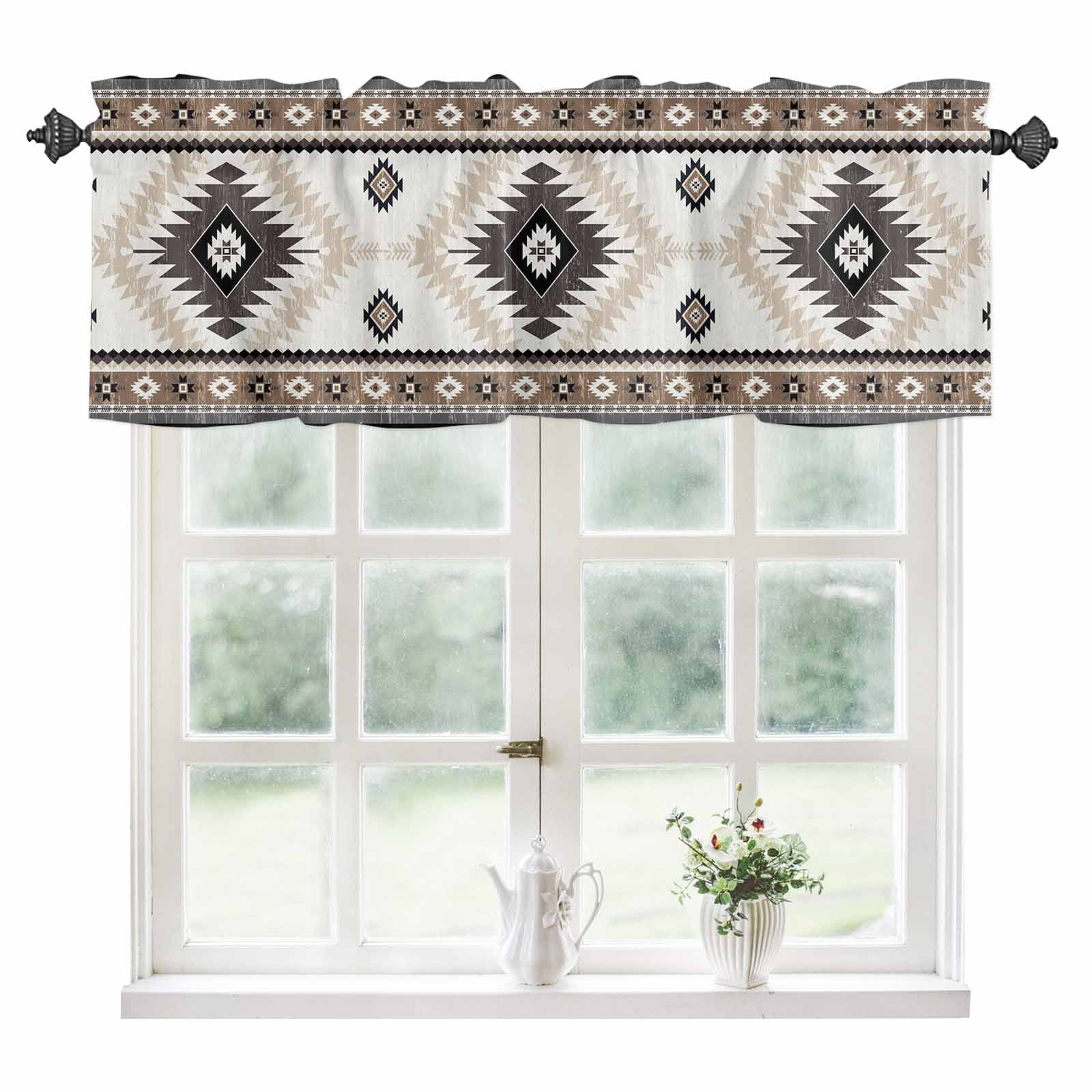 Brown Beige Boho Kitchen Valances for Windows 60x18 Inch Kitchen ...