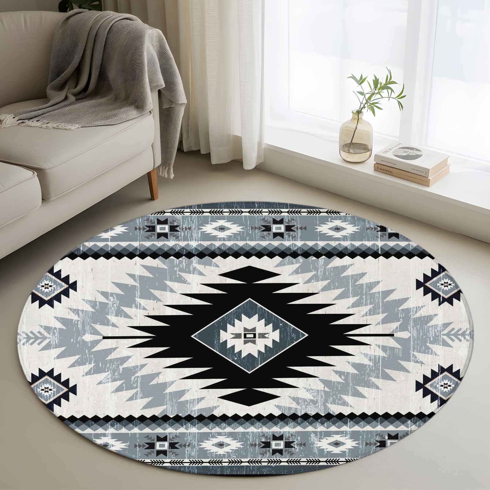 Brown Beige Boho Round Area Rug 3 FT,Small Kitchen Bathroom Mats ...