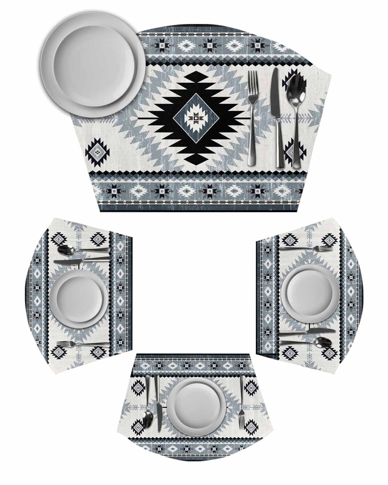 Brown Beige Boho Round Placemats Set of 2, Southwestern Ethnic Abstract ...