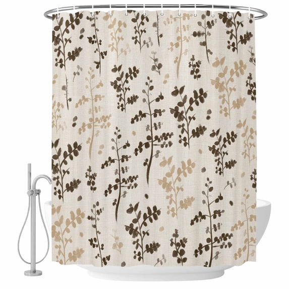 Brown Beige Botanical Shower Curtain Set - Extra Long 72" x 96 ...
