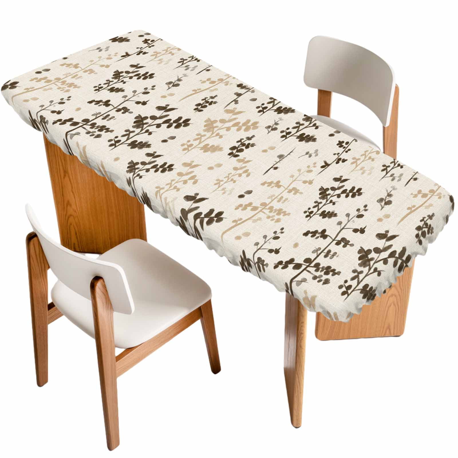 Brown Beige Botanical Table Cloths for 8 Foot Rectangle Tables, Rustic ...