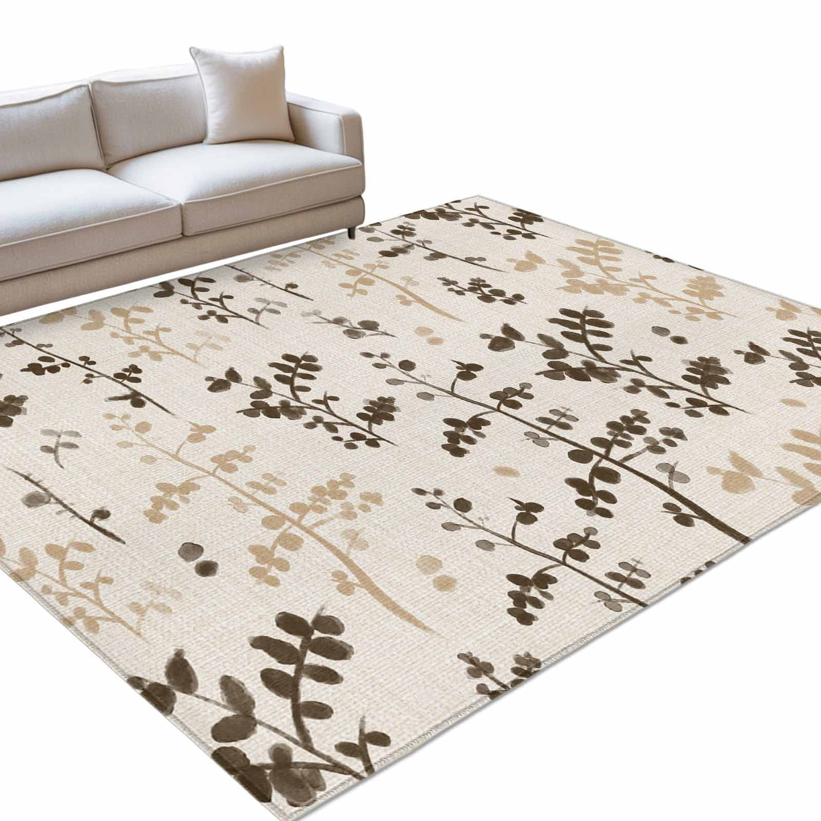 Brown Beige Botanical Washable Rug 3x5 Area Rug for Living Room Bedroom ...
