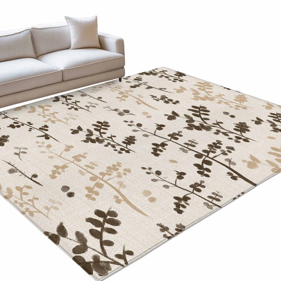 Brown Beige Botanical Washable Rug 3x5 Area Rug for Living Room Bedroom ...