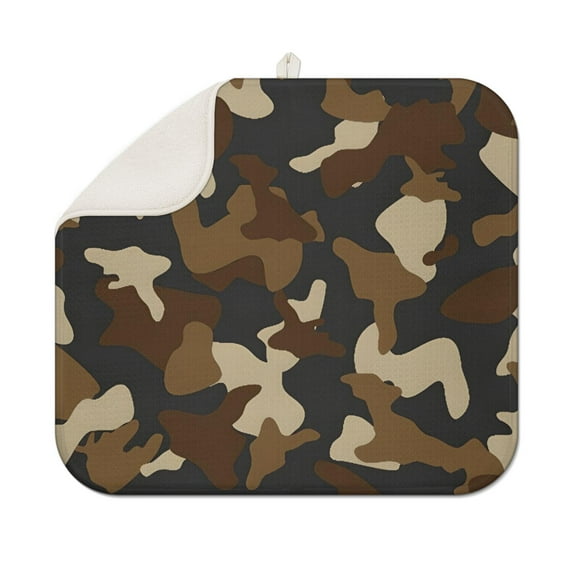 Brown Beige Camo Classic Shapes Pattern Dish Drying Mat for Kitchen 1 ...