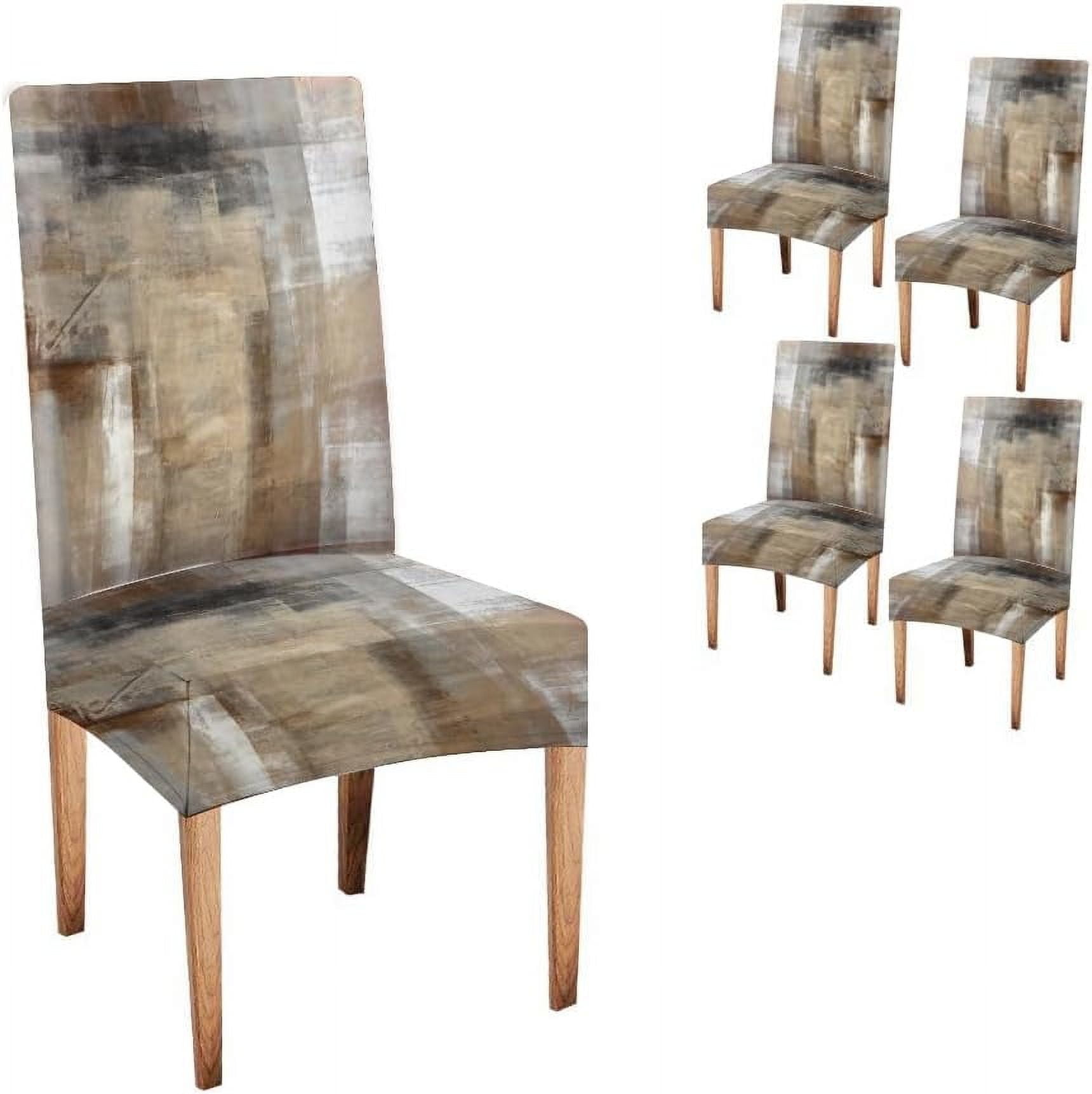 Brown and Beige Chair Covers Dining Chair Seat Cover Set of 4 Stretch ...