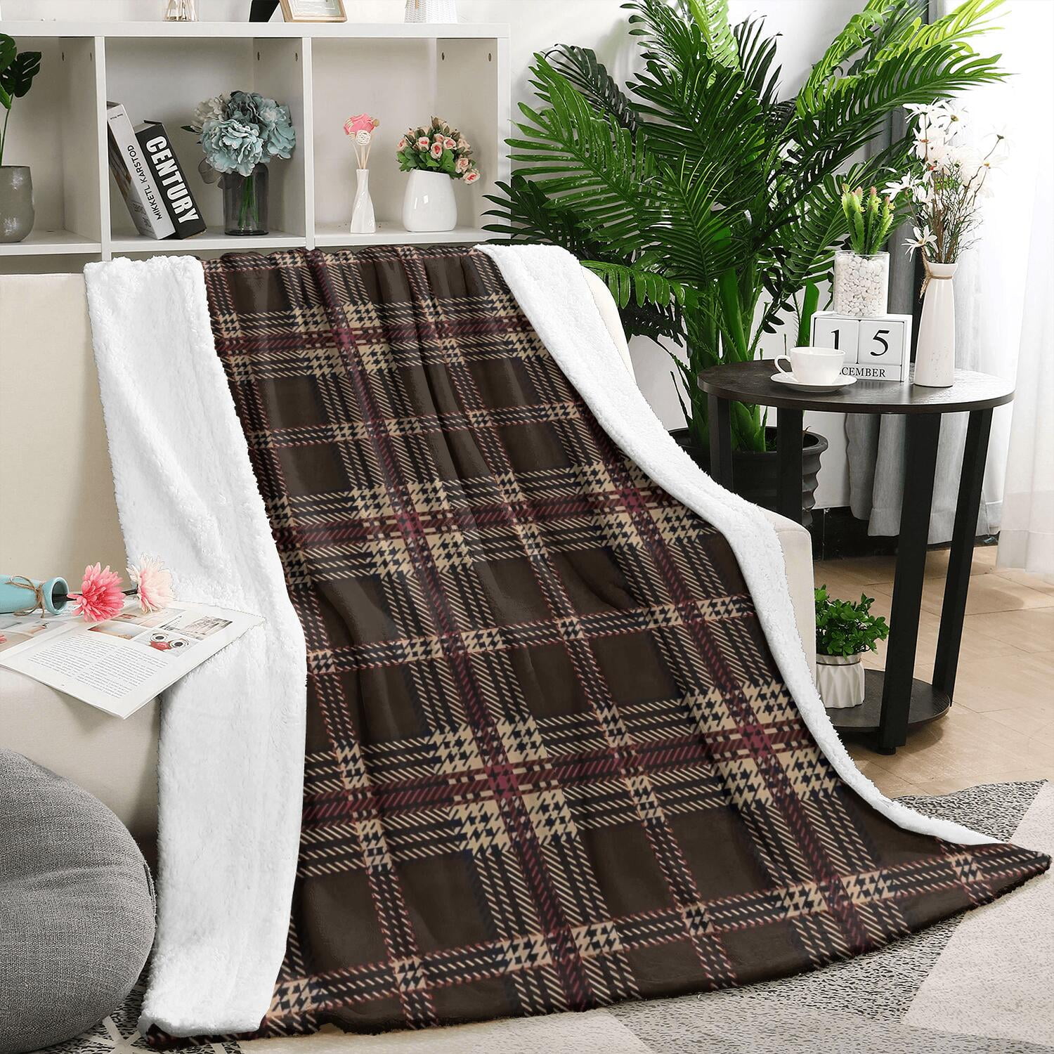 Brown Beige Checkerboard Checkered Pattern Blanket,Comfortable Soft ...