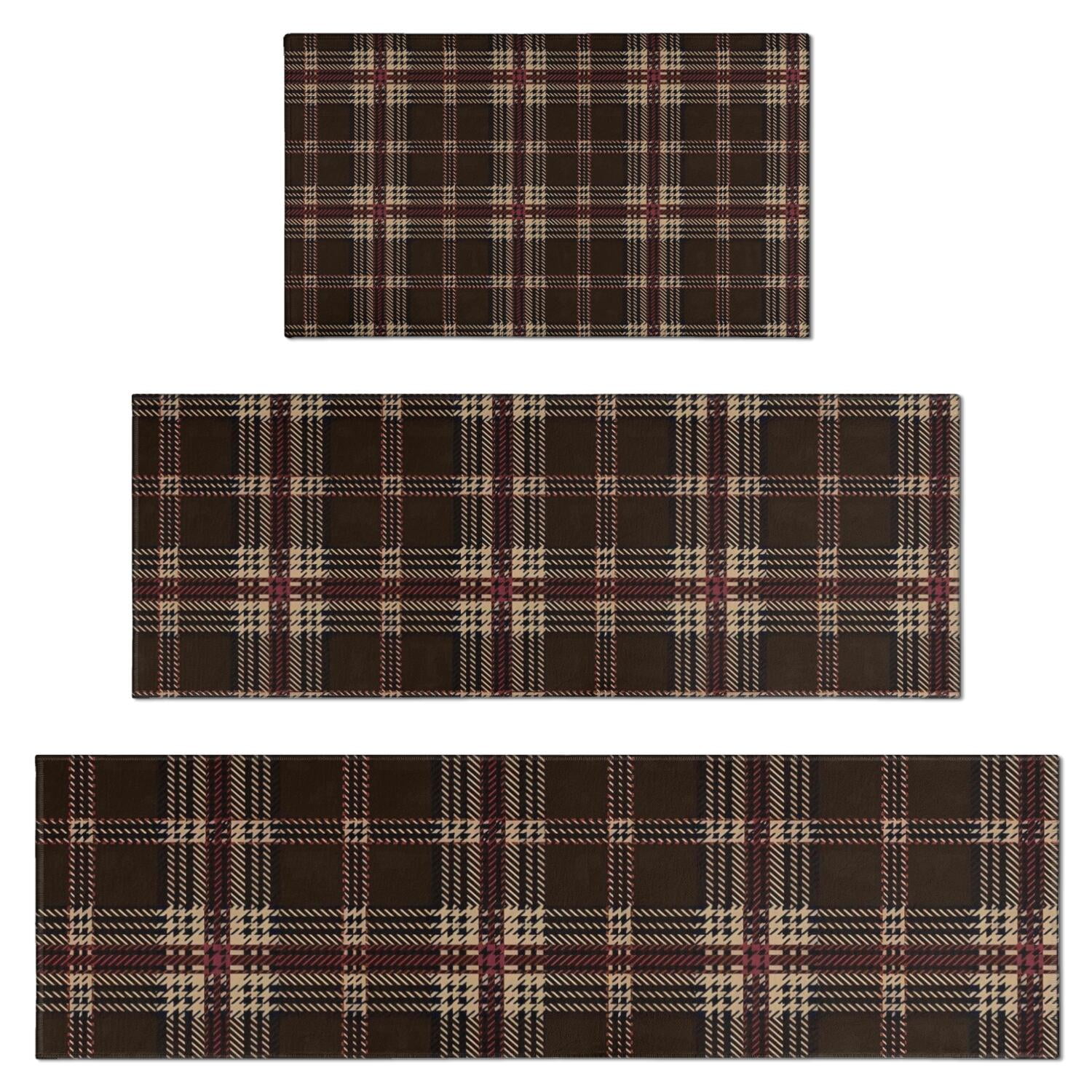 Brown Beige Checkerboard Checkered Pattern Kitchen Rugs Sets Of 3 ...