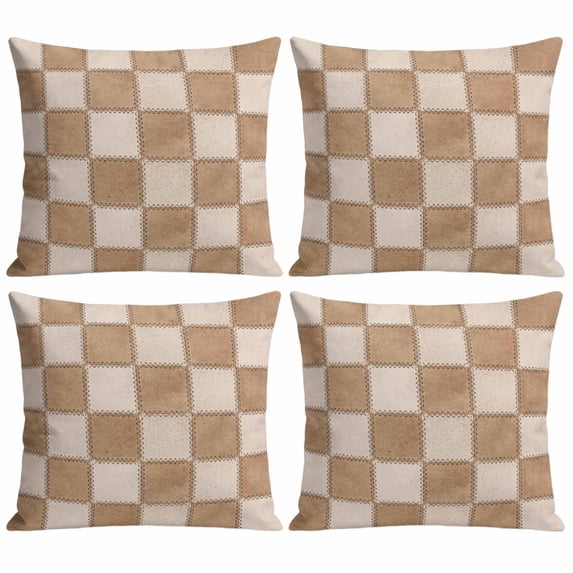 Brown Beige Checkered Throw Pillow Covers 20 x 20 Inch Pillow Covers ...