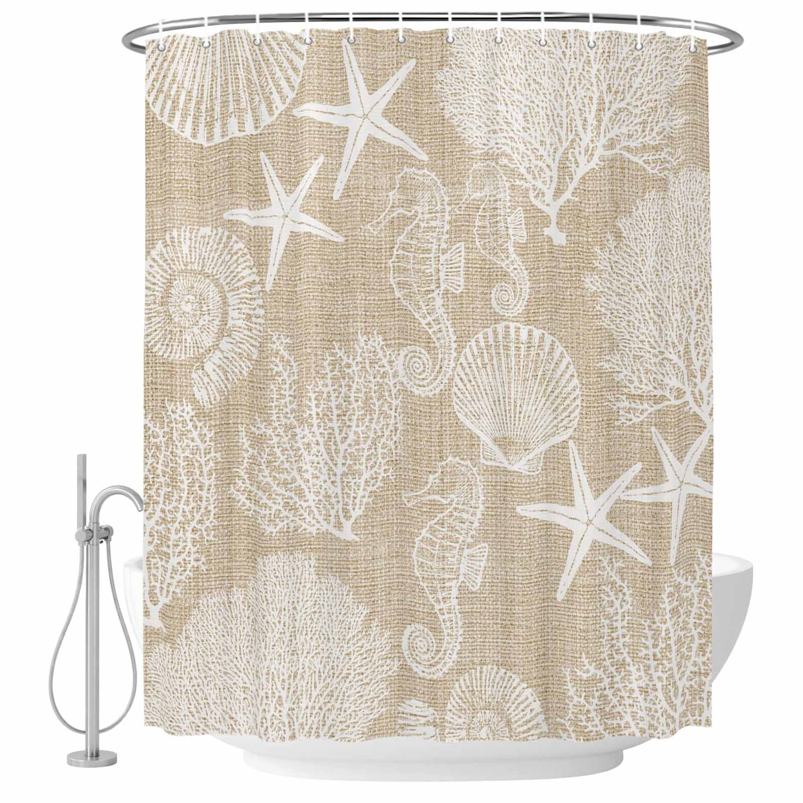 Brown Beige Coastal Shower Curtain Set - Extra Long 72" x 96" Washable ...