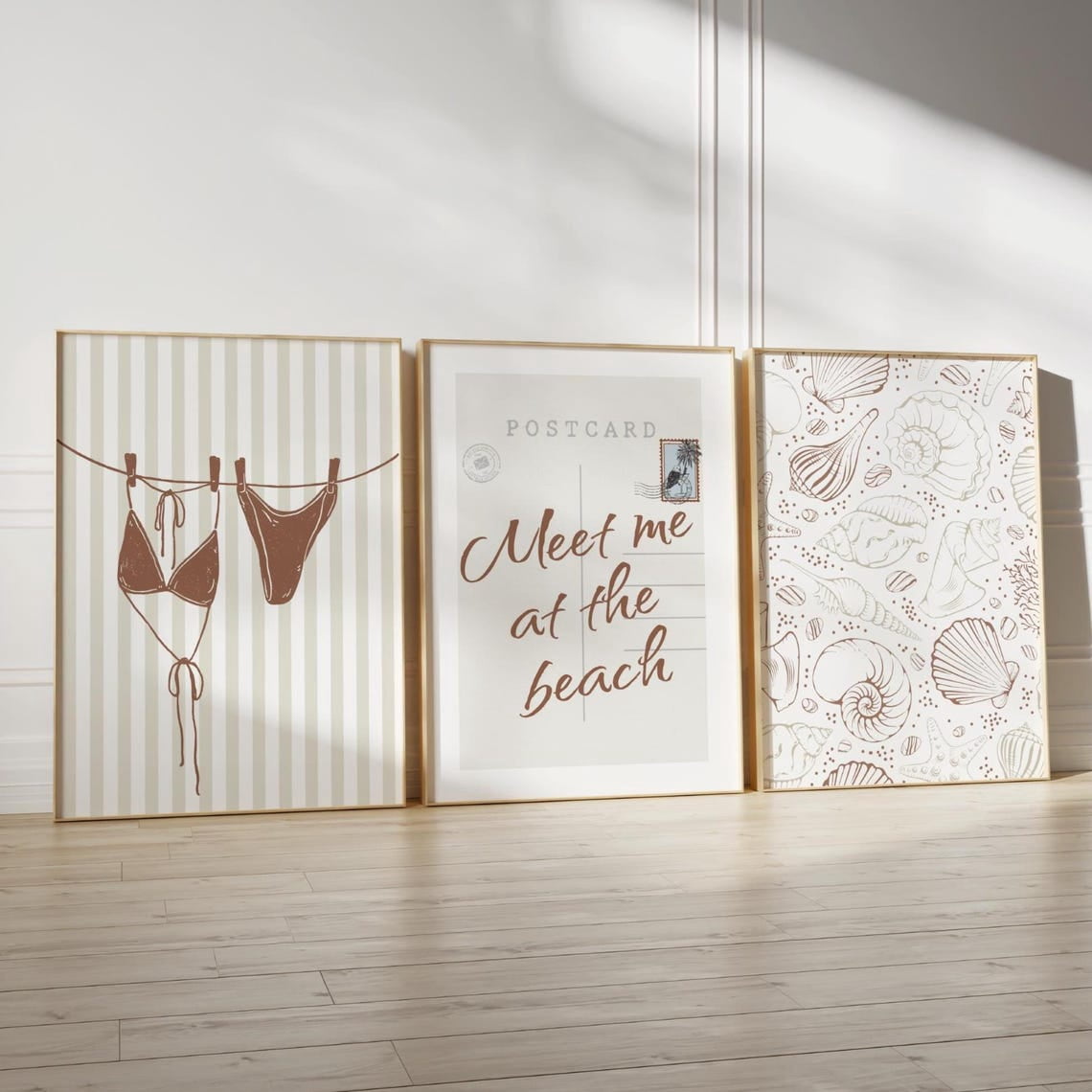 Brown Beige Coastal Wall Art Bikini Print Postcard Meet Me At The Beach ...