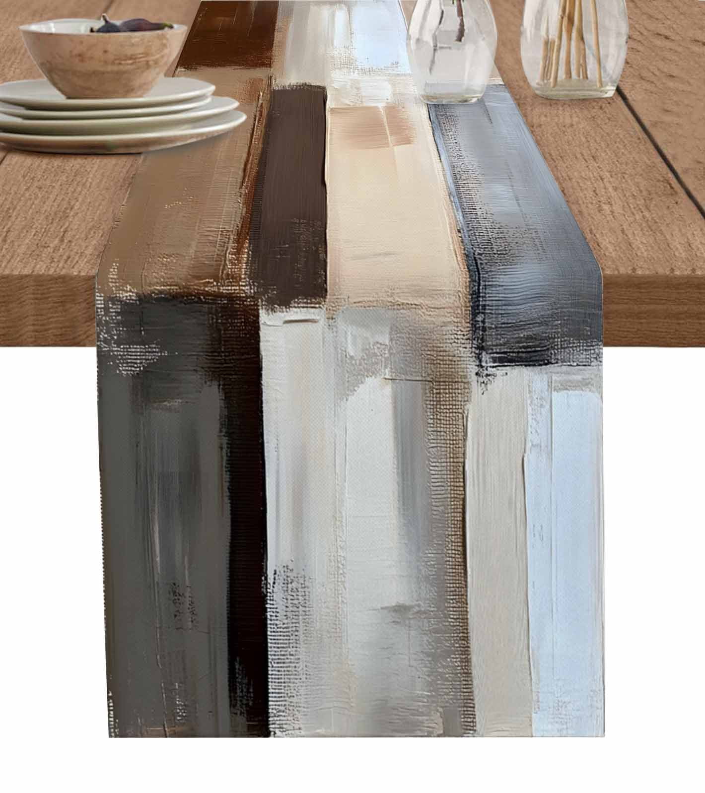 Brown Beige Color Blocks Burlap Cotton Table Runner 13x36 Inches Short ...