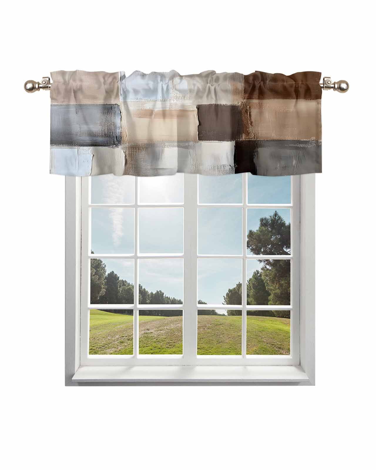 Brown Beige Color Blocks Curtain Valance for Windows/Living Room ...