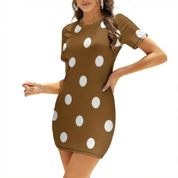 Brown Beige Color Dot Dress Summer Elegant Women's Dress Women's ...