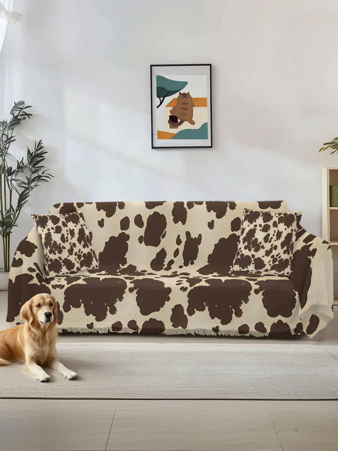 Brown Beige Couch Cover for 2 Cushion Sofa, Modern Animal Texture ...