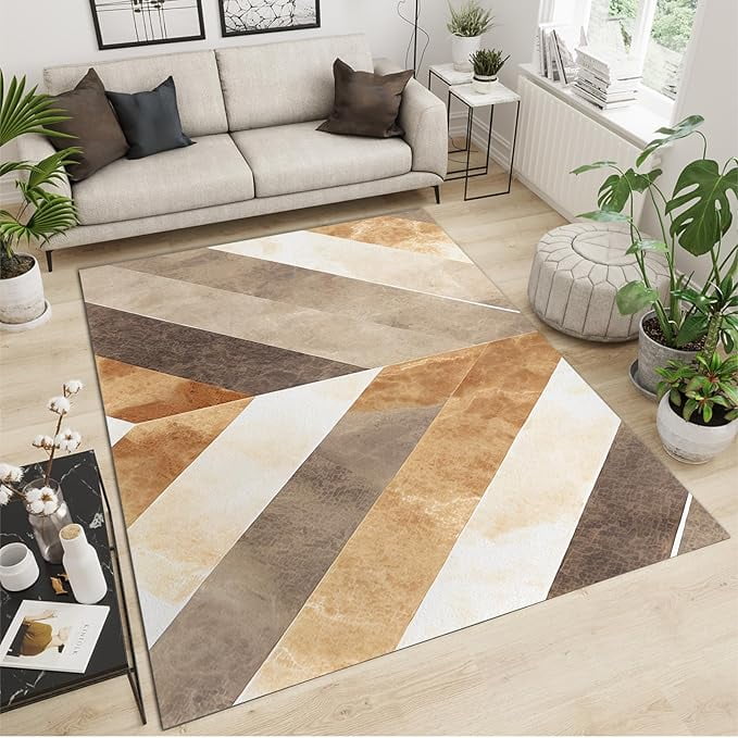 Brown Beige Diagonal Stripes Runners Rugs For Hallways, Modern Simple ...