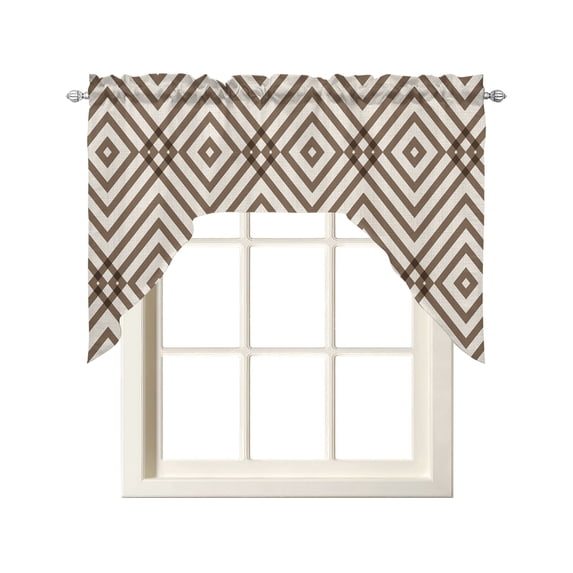 Brown Beige Diamond Swag Curtains for Kitchen Modern Geometric ...