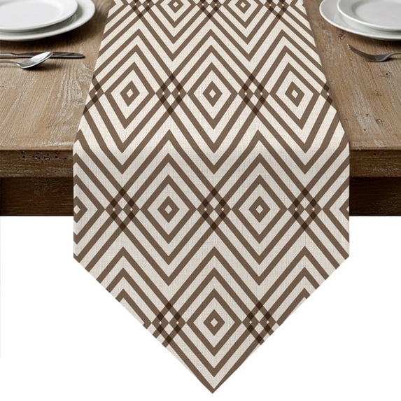 Brown Beige Diamond Table Runner Linen Burlap Table Runner 72 Inches ...