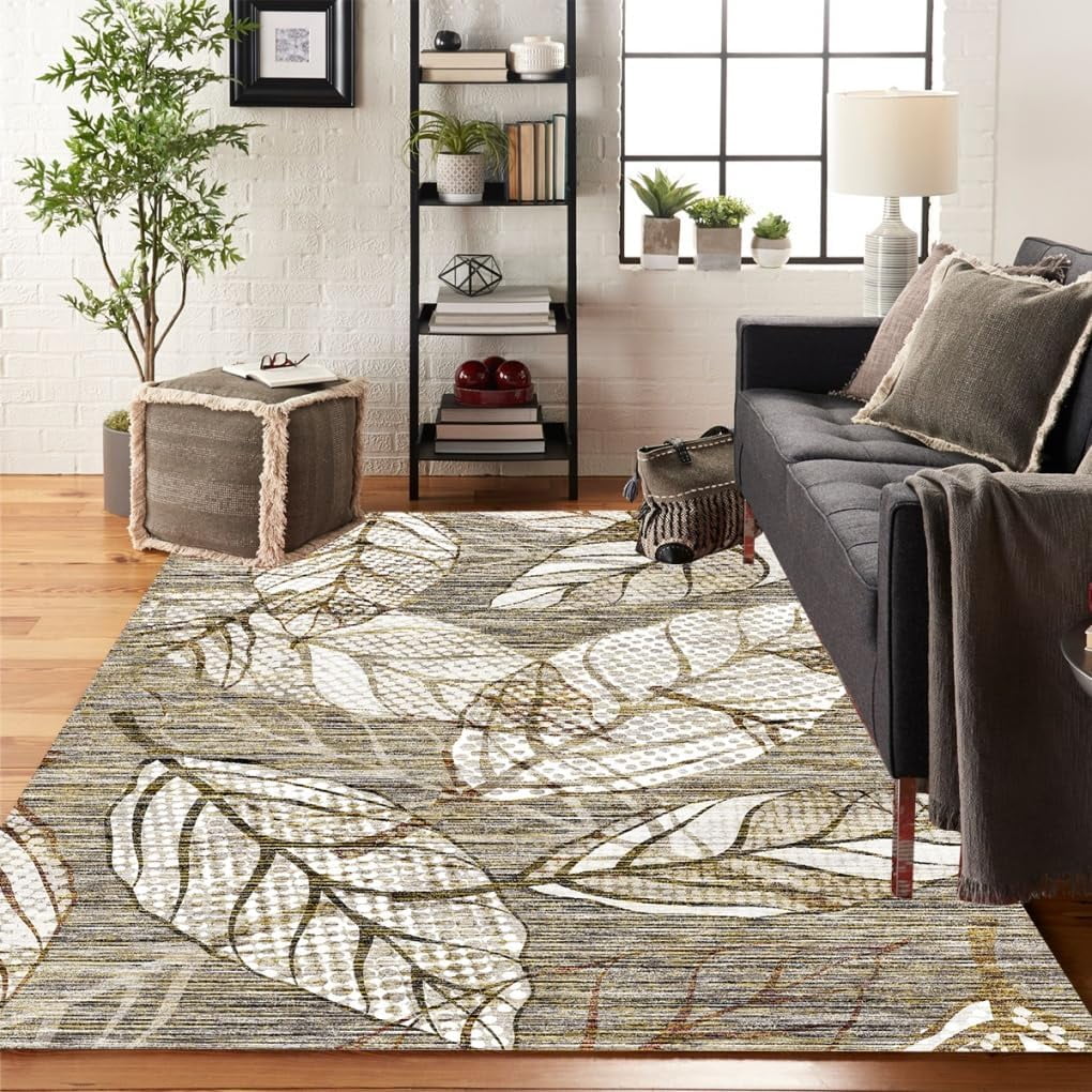 Brown Beige Fall Leaf Print Modern Chic Area Rugs For Bedroom ...