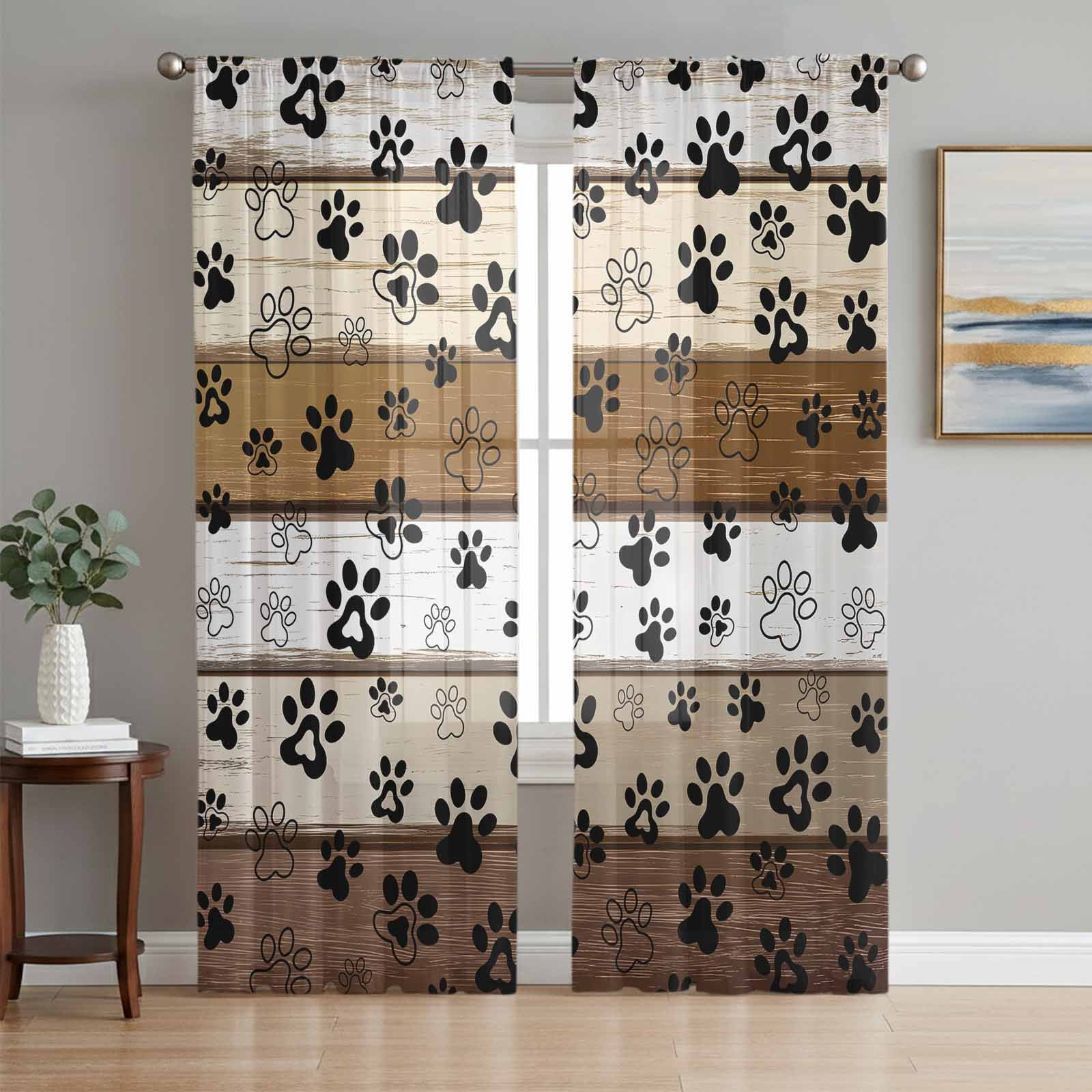 Brown Beige Farmhouse Sheer Curtains 72 Inch Length 2 Panels Set, Black ...