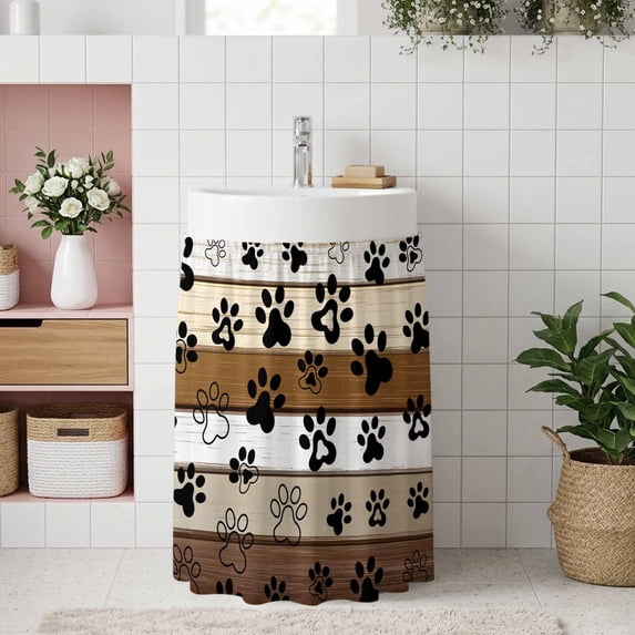 Brown Beige Farmhouse Small Cabinet Curtain 11''x13'', Black Dog Paw ...