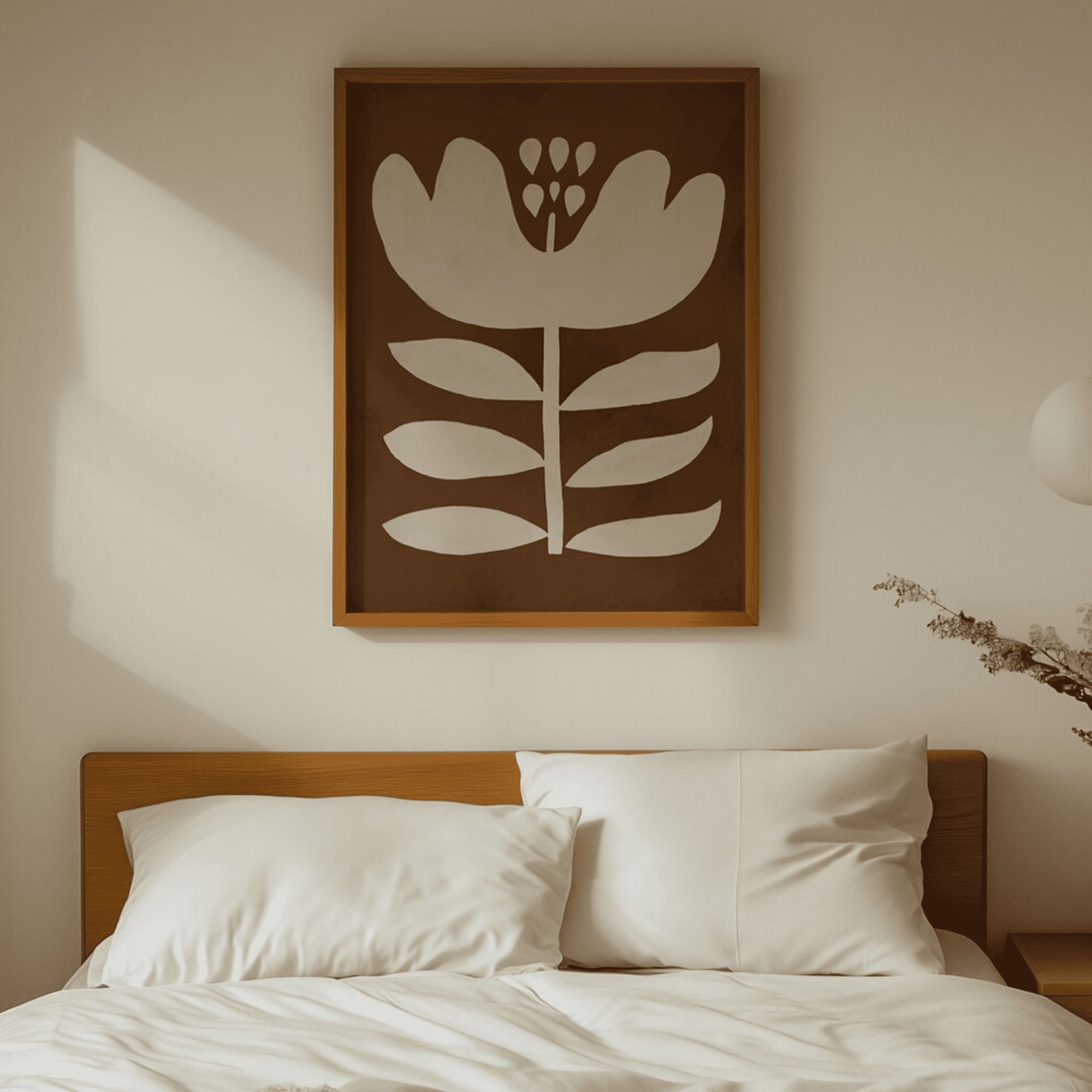 Brown Beige Floral Oversized Organic Botanical Living Room Wall Art ...