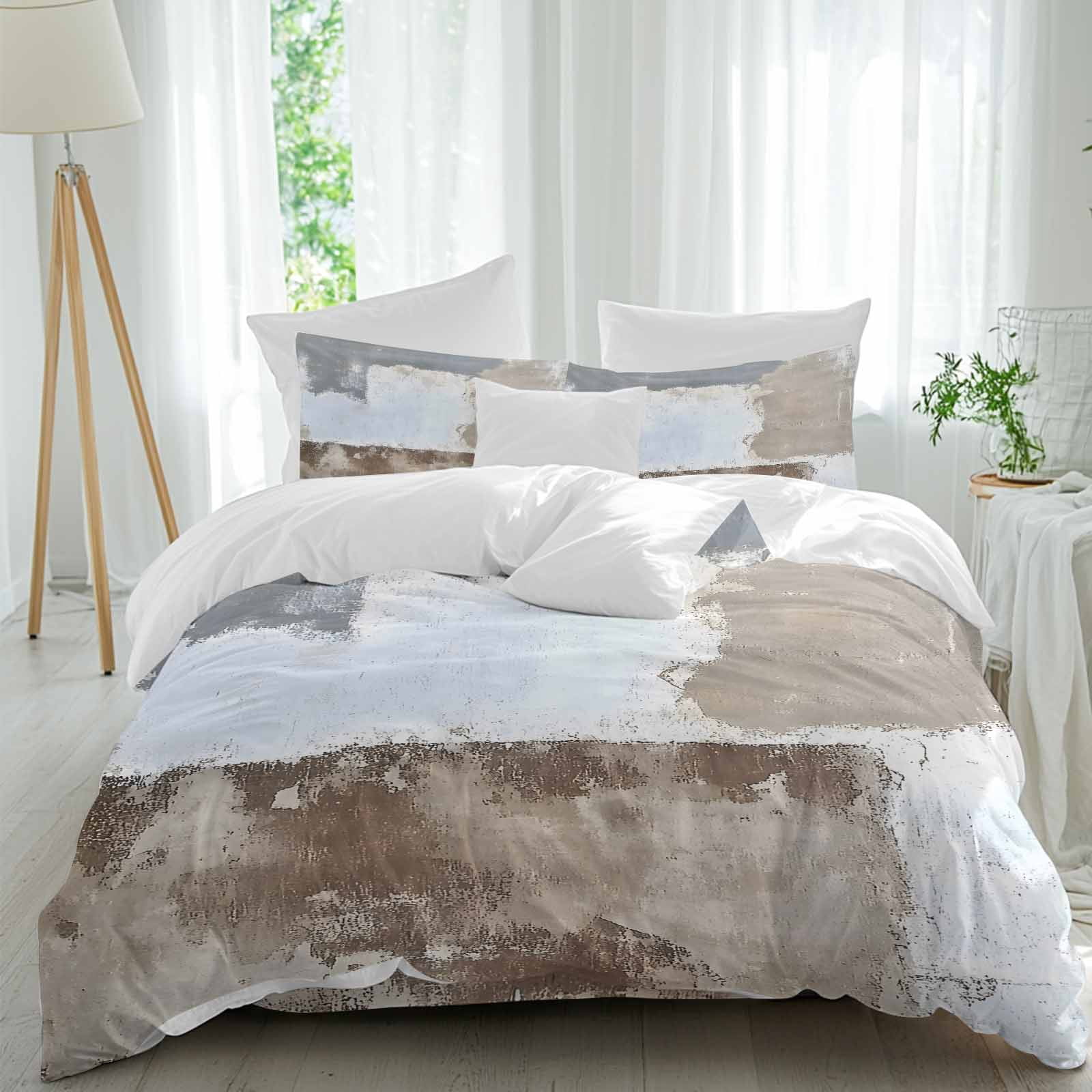 Brown Beige Full Duvet Cover Set, Graffiti Art Abstract Mottled Color ...