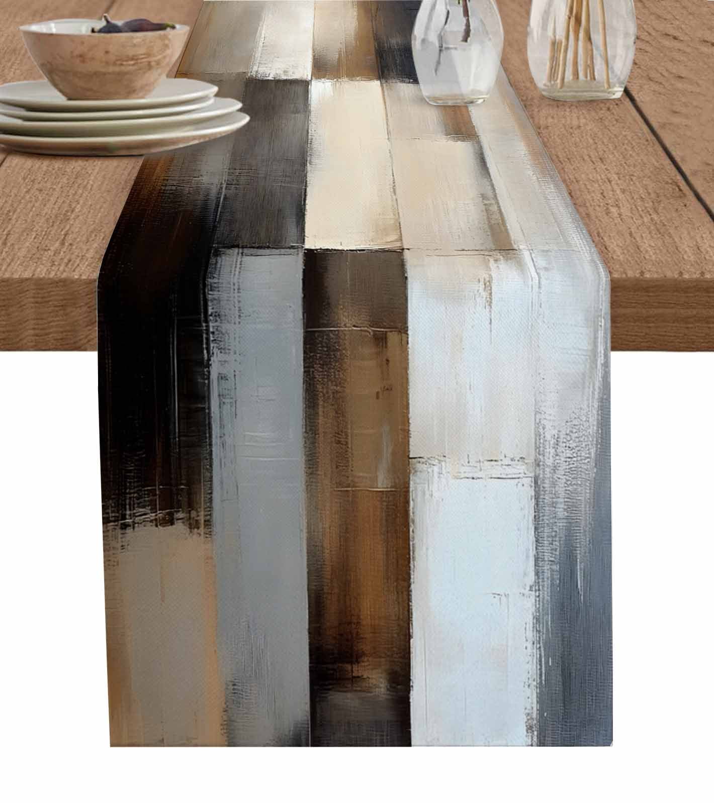 Brown Beige Geometric Burlap Cotton Table Runner 13x48 Inches Long ...