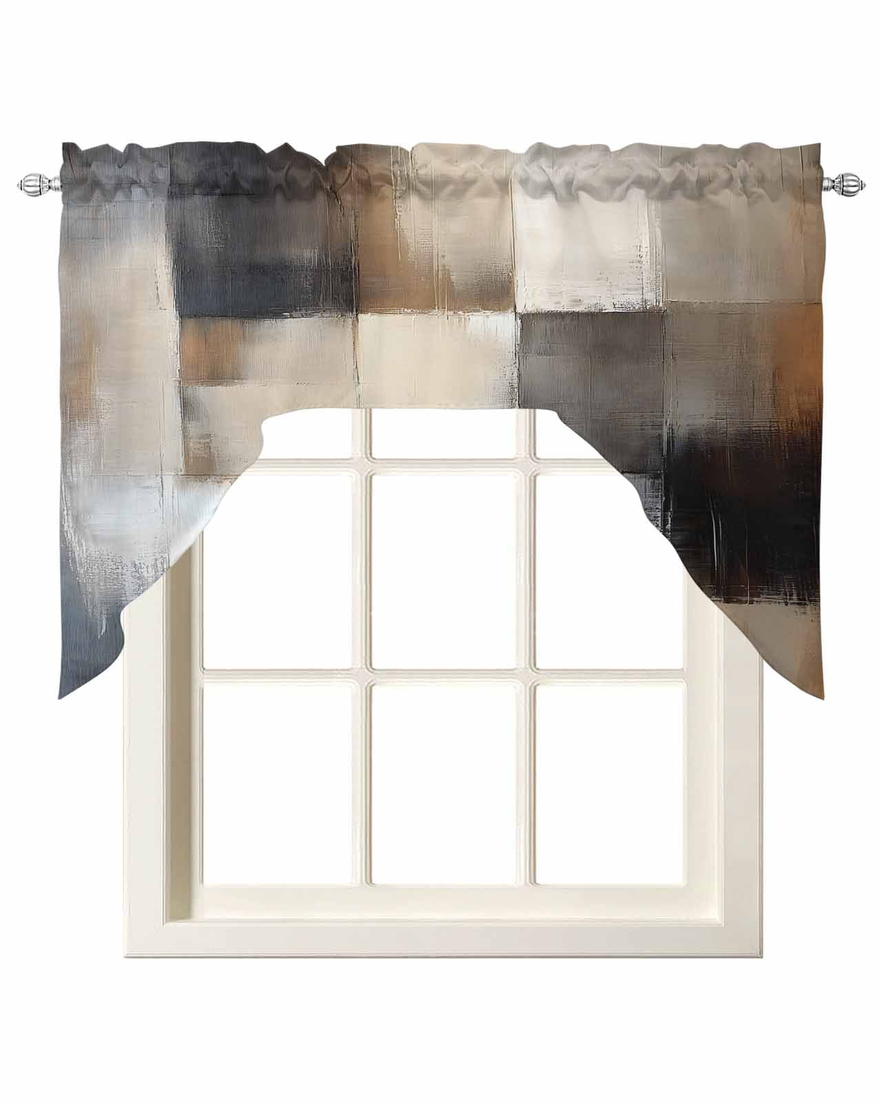 Brown Beige Geometric Kitchen Curtains Swag Valance for Windows ...