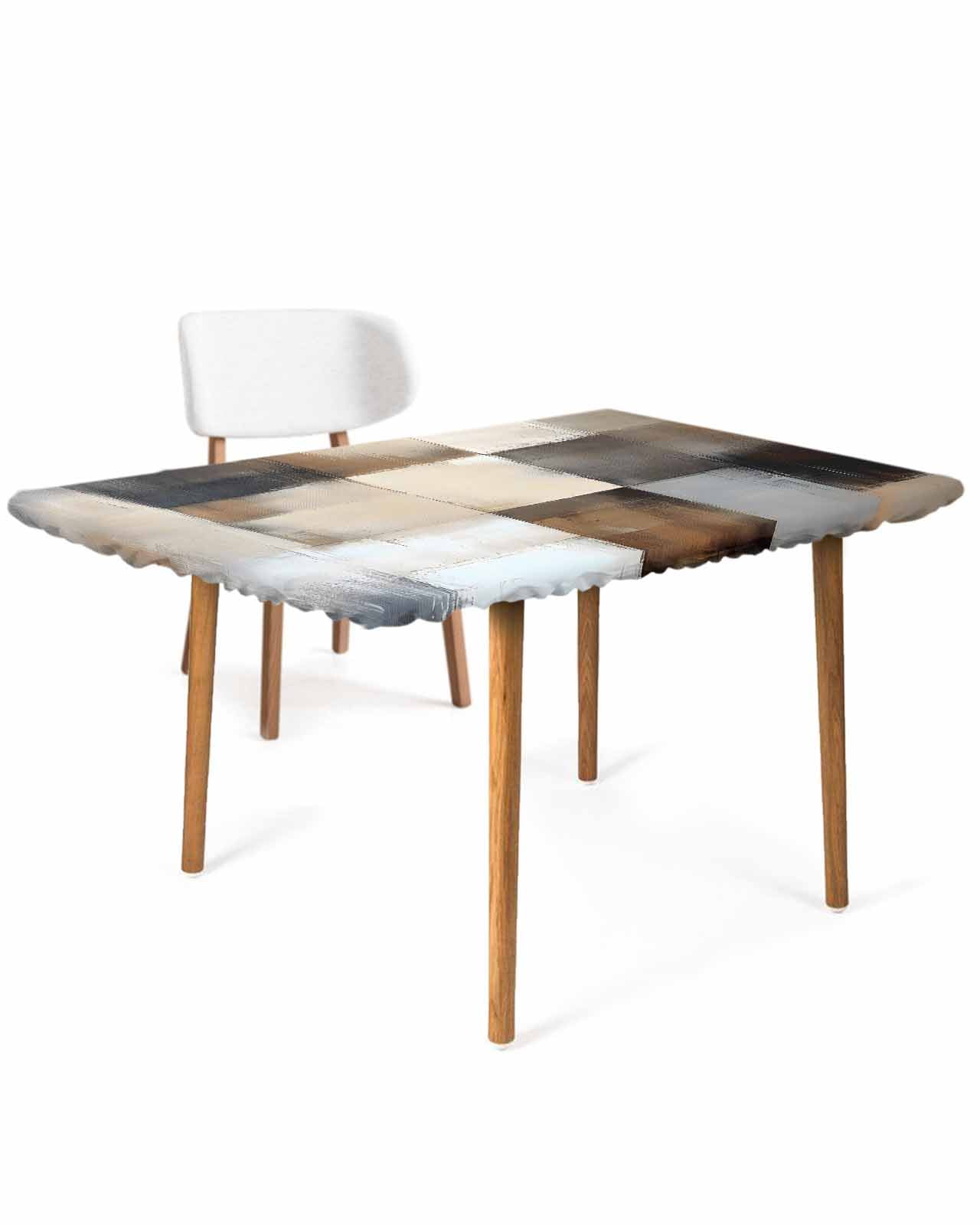 Brown Beige Geometric Rectangle Tablecloth, Waterproof Elastic Fitted ...