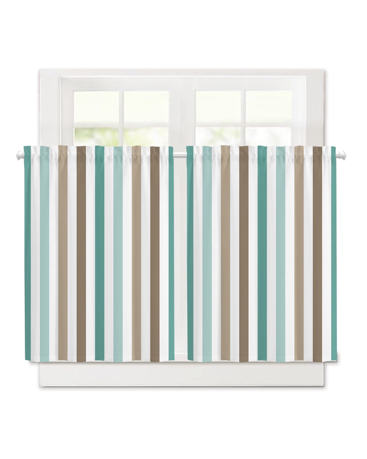 Brown Beige Gradient Striped Short Blackout Curtains 36 Inch Long ...