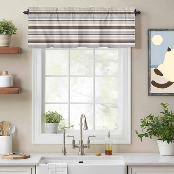 Brown Beige Gray Stripes Line Valances for Windows,Rod Pocket Valance ...