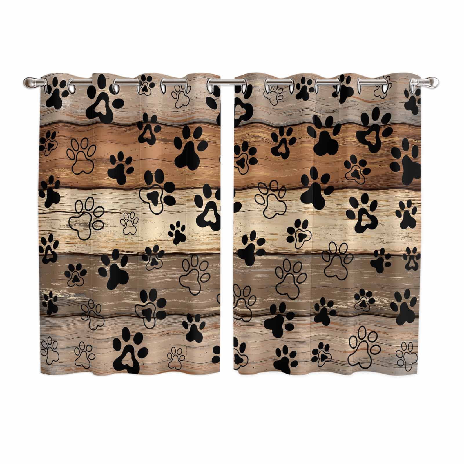 Brown Beige Kitchen Curtains Window Panels, Rustic Farmhouse Dog Paw ...